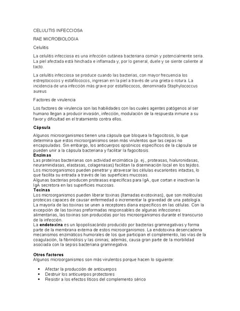 Celulitis Infecciosa Resumen Celulitis Infecciosa Rae Microbiologia