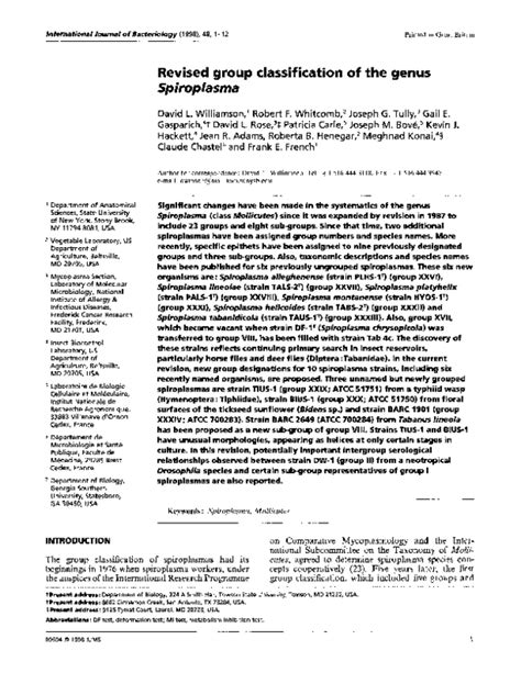 Pdf Revised Group Classification Of The Genus Spiroplasma