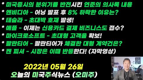 오늘의 미국주식뉴스 테슬라 초대박 호재 발생 애플 이제는 신용카드 결제 비즈니스도 접수 엔비디아 어닝 발표 후 8