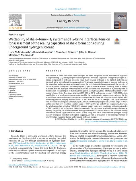 Pdf Wettability Of Shale Brine H2 System And H2 Brine Interfacial Tension For Assessment Of