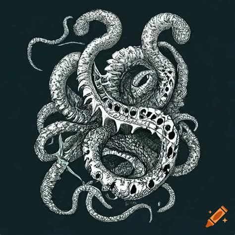 Intricate Lovecraftian Tentacle Monster Tattoo Design