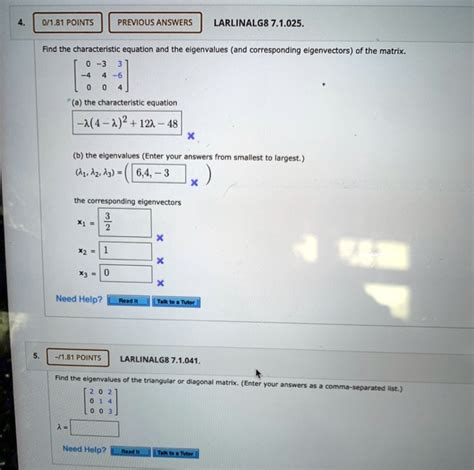Solved 0181 Points Previous Answers Larlinalg8 71025 Find The
