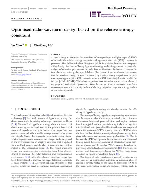 Pdf Optimised Radar Waveform Design Based On The Relative Entropy Constraint
