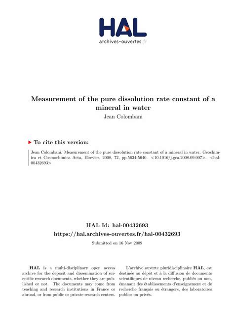 Pdf Measurement Of The Pure Dissolution Rate Constant Of A Mineral In Dokumen Tips