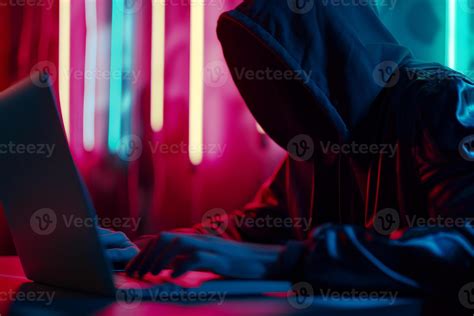 Fashionable Anonymous Hacker Typing Computer Laptop Cybercrime Cyberattack Dark Web Concept