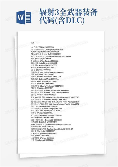 辐射3全武器装备代码含dlcword模板下载编号ljzxxyxv熊猫办公