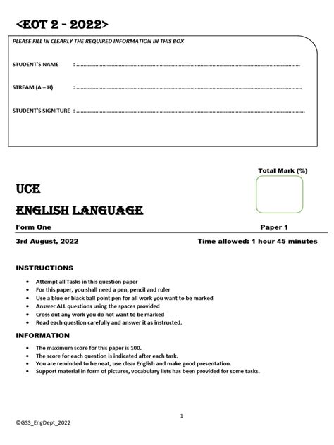 S1 Eot 2 2022 English Gombe Ss Pdf Sentence Linguistics Noun
