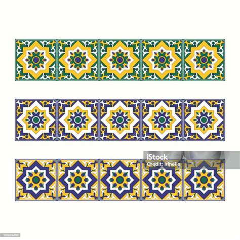 타일 테두리 패턴 벡터 원활한 바닥 모자이크 장식 질감 포르투갈어 Azulejos 시칠리아 이탈리아 마졸리카 멕시코 탈라 베라 스페인어 모로코 아라베스크 모티브 녹색에 대한