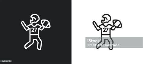 그의 손에 공을 던지는 것은 흰색과 검은 색의 아이콘 윤곽을 그립니다 그의 손에 공을 던지는 놀이 웹 모바일 앱 및 Ui에 대한 American Football 컬렉션의