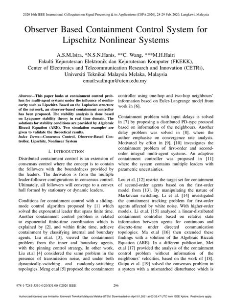 Pdf Observer Based Containment Control System For Lipschitz Nonlinear Systems