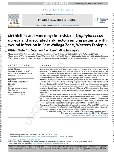 Pdf Methicillin And Vancomycin Resistant Staphylococcus Aureus And Associated Risk Factors