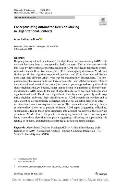 Pdf Conceptualizing Automated Decision Making In Organizational Contexts