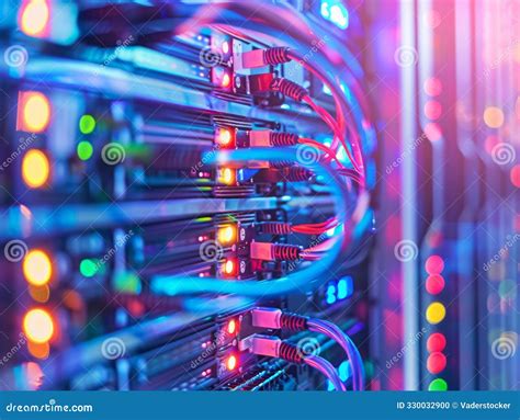 Server Rack With Network Cables And Lights Stock Illustration Illustration Of Server Wires