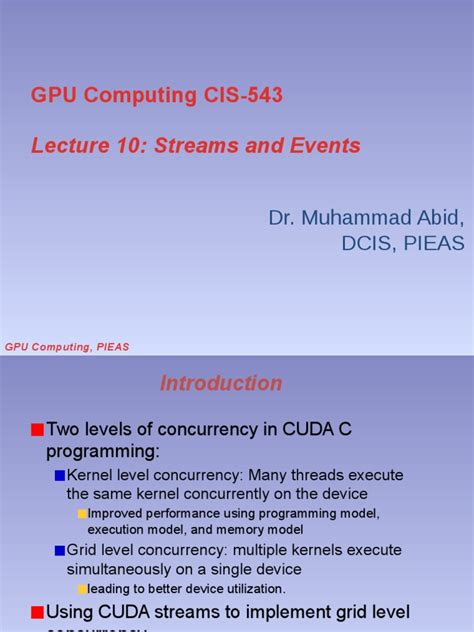 gpu computing cis 543 lecture 10 streams and events pdf graphics