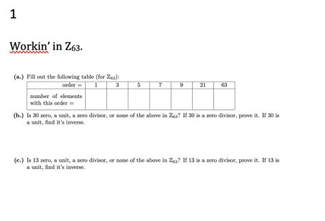 Solved Workin In Z63 A Fill Out The Following Table