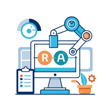Automated Risk Assessment On Computer With Robot Arm Speedometer And Checklist Stock Vector
