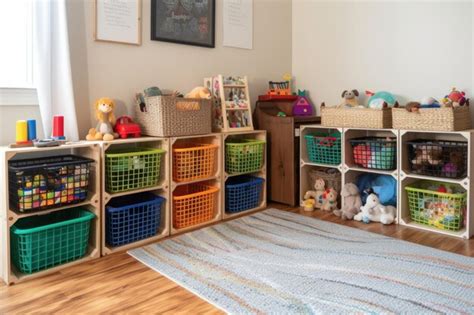 Premium Ai Image A Grid Of Bins And Baskets For Organizing Toys Books