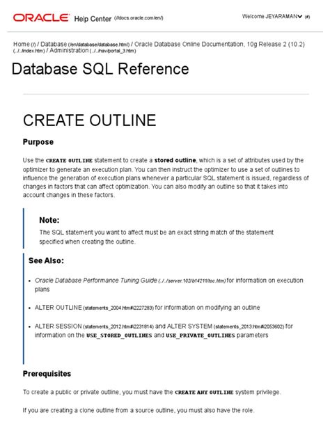Database Sql Reference Create Outline Purpose Pdf Database Schema