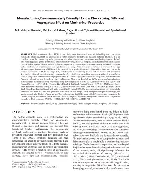 Pdf Manufacturing Environmentally Friendly Hollow Blocks Using