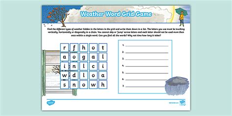 Word Grid Vocabulary Game For Learners Of Eal Weather Word Grid Vocabulary Game For Learners Of Eal Weather