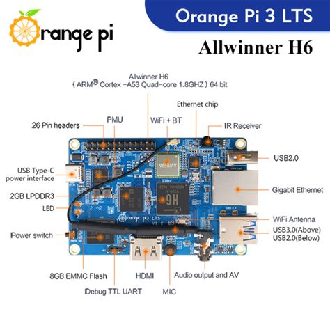 Orange Pi 3 Lts Single Board คอมพิวเตอร์2gb Ram Allwinner H6 8gb Emmc