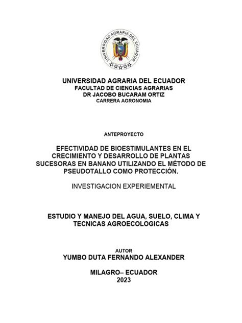 Anteproyecto Pseudotallo Yumbo F Pdf Hormona Vegetal Botánica