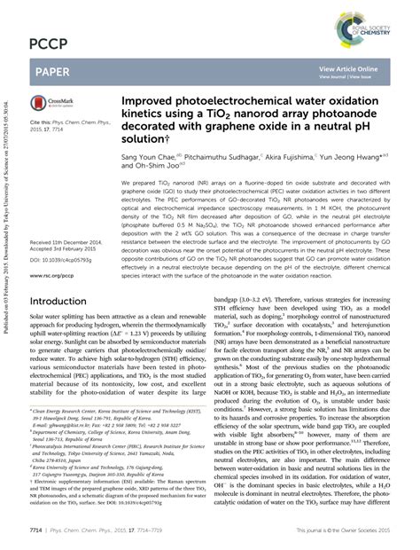 Pdf Improved Photoelectrochemical Water Oxidation Kinetics Using Tio2 Nanorod Arrays