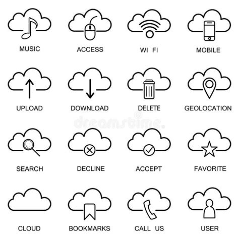 Cloud Computing Outline Icons Set Linear Vector Illustration Stock Vector Illustration Of