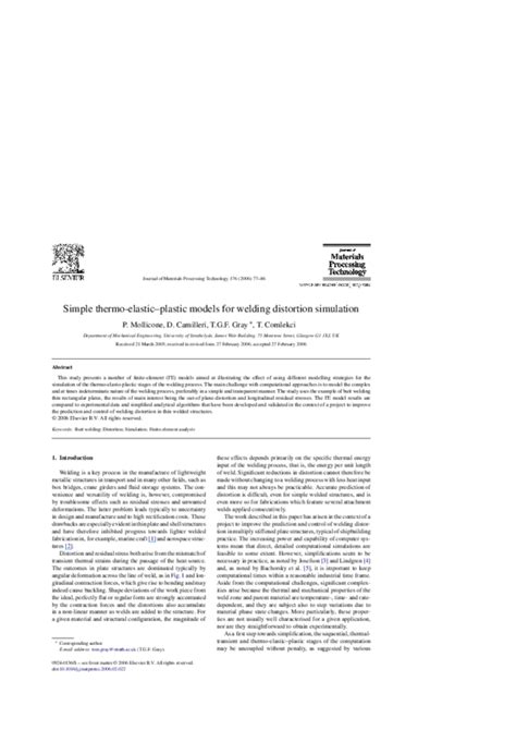 Pdf Simple Thermo Elastic Plastic Models For Welding Distortion