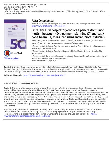 Pdf Differences In Respiratory Induced Pancreatic Tumor Motion Between 4d Treatment Planning