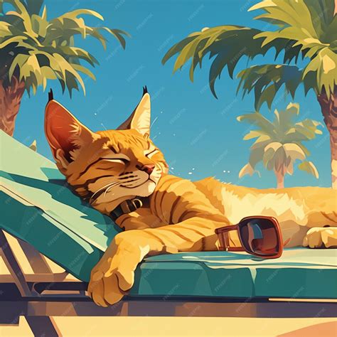 Desert Lynx Cat Sunbathing On A Balcony Premium Ai Generated Vector