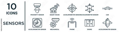 Sensors Outline Icon Set Such As Thin Line Proximity Sensor