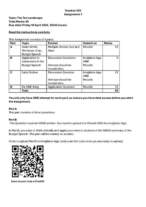 Assignment 1 Instructions Taxation 200 Assignment 1 Topic The Tax
