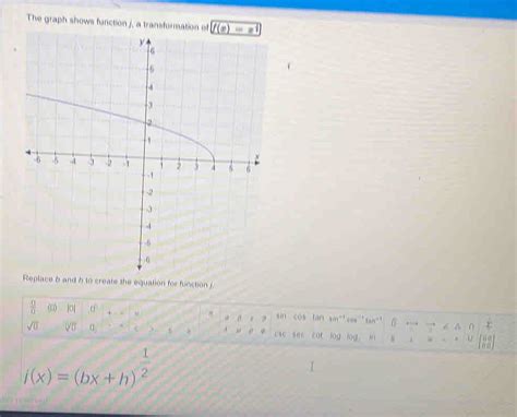 The graph shows function j, a transformation of Replace b and h to ...