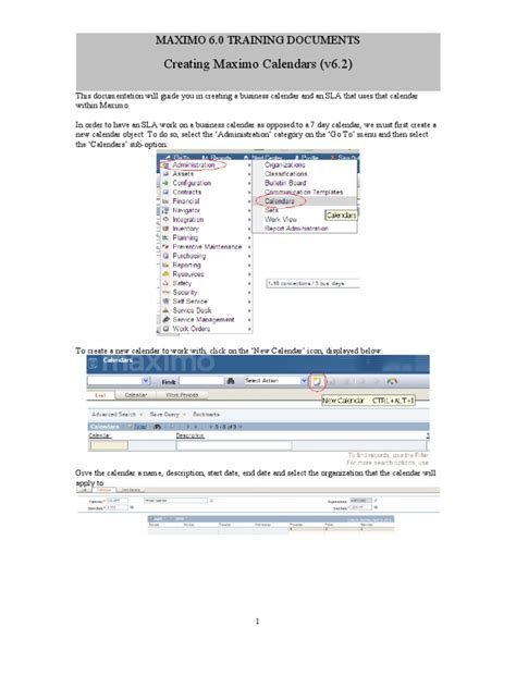 Creating Maximo Calendars V62 Public Pdf Calendar Computing