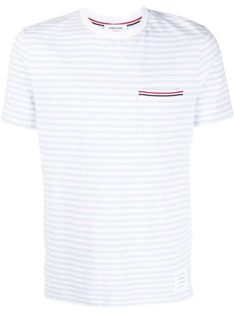 Thom Browne Stripe Print Cotton Shirt Blue Farfetch