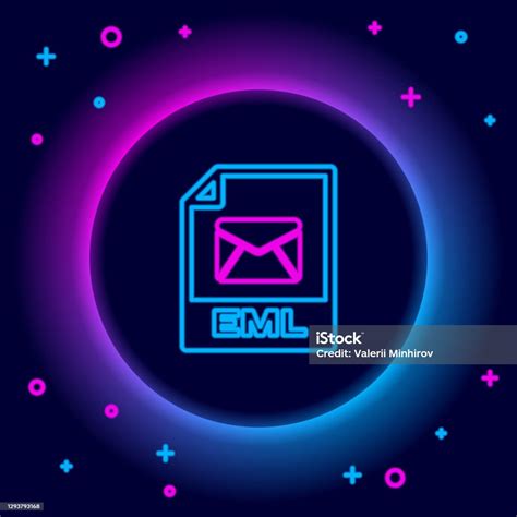 빛나는 네온 라인 Eml 파일 문서 검은 색 배경에 격리 된 Eml 버튼 아이콘을 다운로드합니다 Eml 파일 기호입니다 다채로운