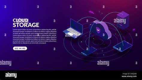 Cloud Storage Technology On Dark Background Isometric Cloud Computing