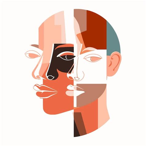 Minimalist Abstract Woman Face Art Different Skin Colors And