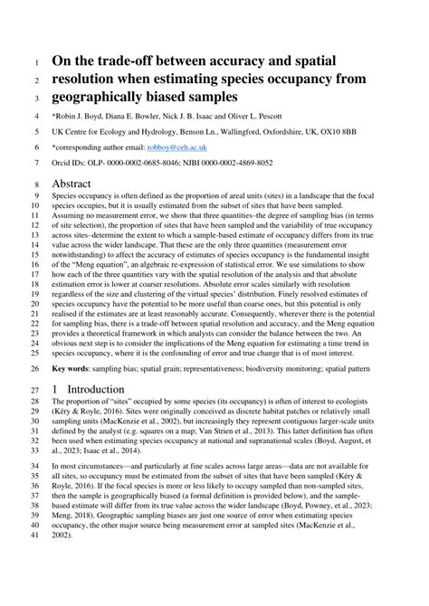 Pdf On The Trade Off Between Accuracy And Spatial Resolution When Estimating Species Occupancy