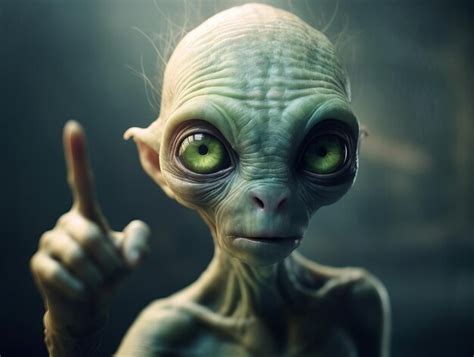 Premium Ai Image Extraterrestrial Visitor Points At You With Curiosity Generative Ai