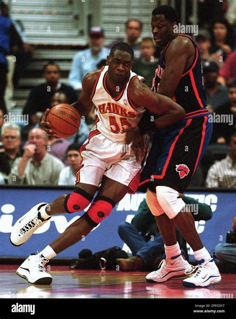 Atlanta Hawks Dikembe Mutombo Tries To Muscle Into The Lane Against New York Knicks Patrick
