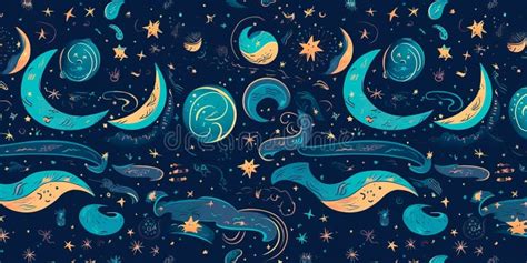 Pattern With A Celestial Theme Featuring Stars Moons And Other Celestial Elements Generative