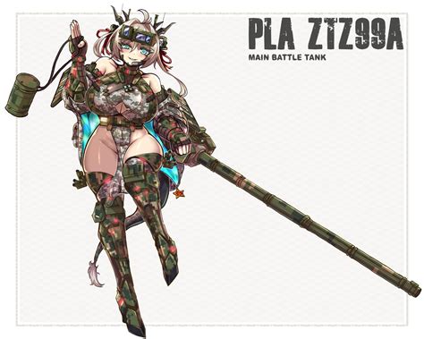 Bincan Type 99 Tank Personification Original Highres 1girl Ahoge