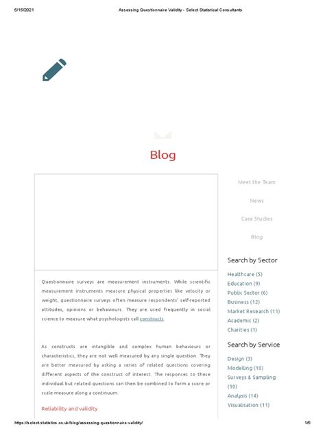 Assessing Questionnaire Validity Select Statistical Consultants