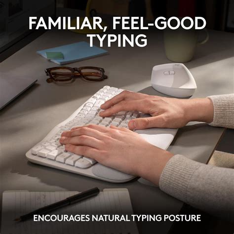 Logitech Wave Keys Wireless Ergonomic Keyboard With Cushioned Palm Rest Comfortable Natural