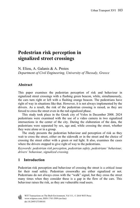Pdf Pedestrian Risk Perception In Signalized Street Crossings