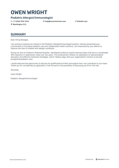 Pediatrician Cover Letter Examples By Professional