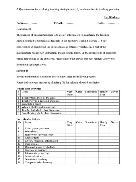 Research Survey Questionnaire Teachers