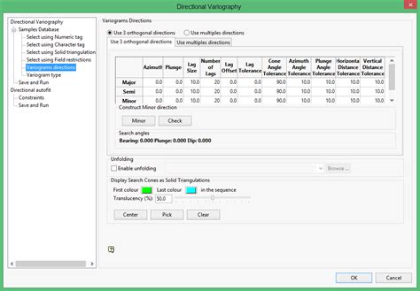 Vulcan Block Variography Directional Variography Sample